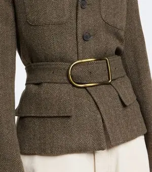 Polo Ralph Lauren Belted Herringbone Wool-blend Tweed Jacket