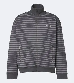 Miu Miu Striped Oversized Cotton Fleece Sweatshirt