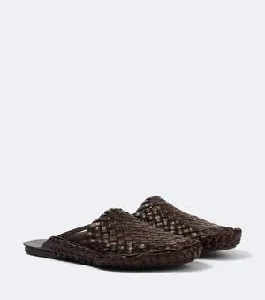 THE ROW Woven Leather Mules - Brown