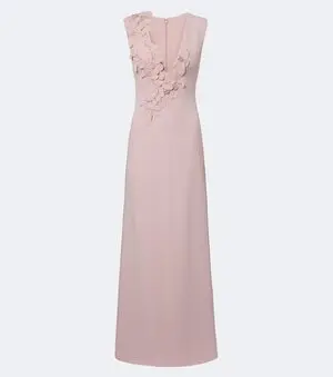 Costarellos Jevi Embellished Floral Appliqué Crepe Gown