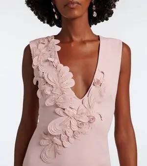 Costarellos Jevi Embellished Floral Appliqué Crepe Gown