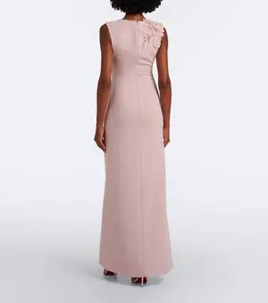 Costarellos Jevi Embellished Floral Appliqué Crepe Gown