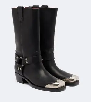 Paris Texas Roxy Embellished Leather Biker Boots - Black