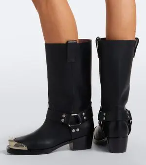 Paris Texas Roxy Embellished Leather Biker Boots - Black