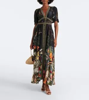 Camilla Embellished Printed Silk Satin Maxi Dress
