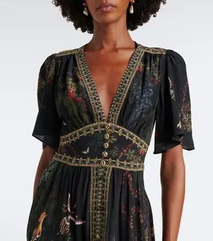 Camilla Embellished Printed Silk Satin Maxi Dress