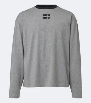 Miu Miu Embroidered Logo Cotton Jersey T-shirt
