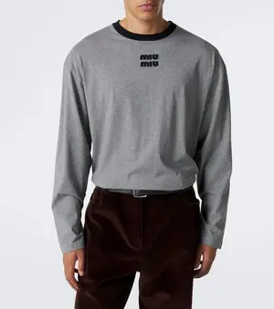 Miu Miu Embroidered Logo Cotton Jersey T-shirt
