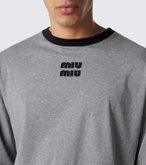 Miu Miu Embroidered Logo Cotton Jersey T-shirt