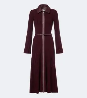 Simkhai Ismelle Belted Ribbed-knit Shirt Dress - Burgundy
