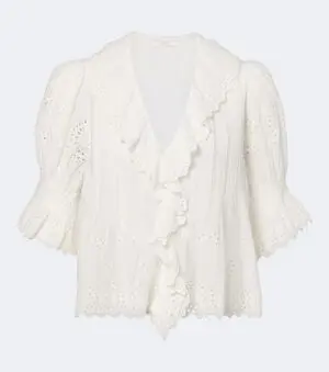 DÔEN Henri Broderie Anglaise Cotton Top - White