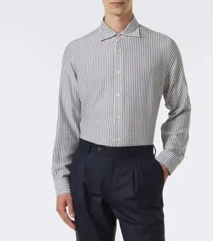 Eleventy Striped Twill Shirt - Blue
