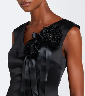 Simone Rocha Floral-appliqué Satin Midi Dress