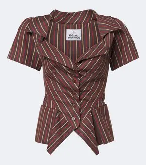 VIVIENNE WESTWOOD Monday Striped Peplum Cotton Top - Brown