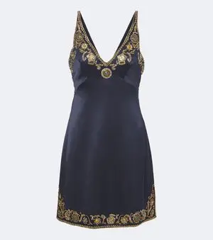 Versace Medusa Embellished Silk Cady Satin Minidress - Blue