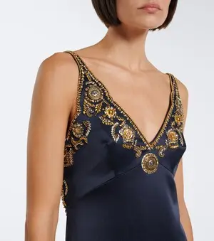 Versace Medusa Embellished Silk Cady Satin Minidress