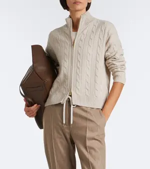 Eleventy Cable-knit Cashmere Zip-up Sweater