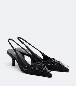 Prada Embellished Satin Slingback Pumps - Black