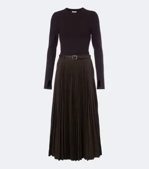 Simkhai Abilene Checked Ribbed-knit Pleated Midi Dress