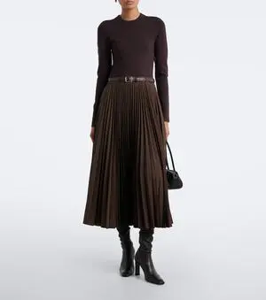 Simkhai Abilene Checked Ribbed-knit Pleated Midi Dress
