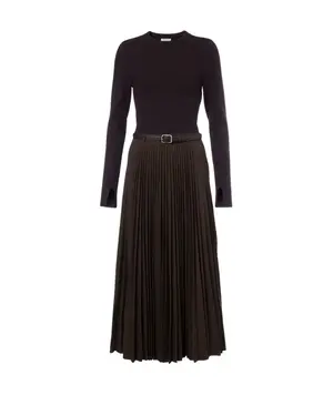 Simkhai Abilene Checked Ribbed-knit Pleated Midi Dress - Brown
