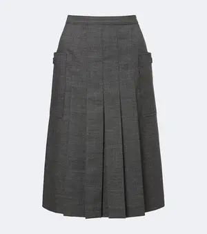 Prada Pleated Virgin Wool Midi Skirt - Grey