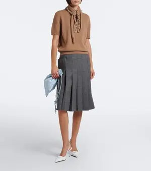 Prada Pleated Virgin Wool Midi Skirt