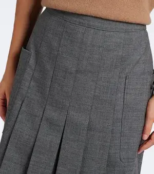 Prada Pleated Virgin Wool Midi Skirt