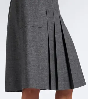 Prada Pleated Virgin Wool Midi Skirt