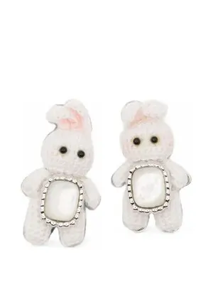 YVMIN Earring "woven Mini Rabbit Mother Of Pearl - Metallic