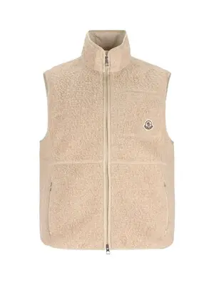 Moncler Textured Zip-up Knit Vest With Logo Patch
