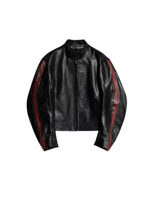 Gucci Leather Biker Jacket With Web Detail