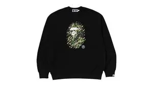 A BATHING APE Abc Camo Ape Head Relaxed Fit Crewneck Sweatshirt - Black
