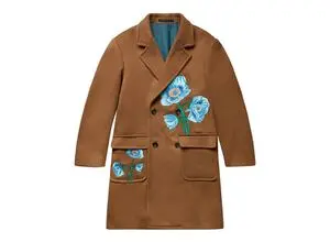AWAKE Floral Embroidered Wool Overcoat Coat