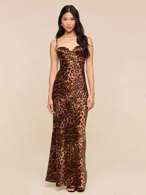 L'Agence Sayla Silk Gown - Tan Multi Javan Leopard