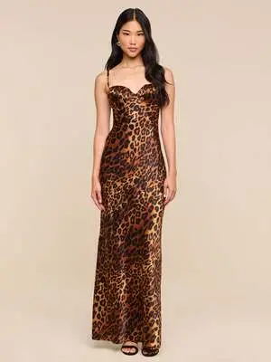 L'Agence Sayla Silk Gown - Tan Multi Javan Leopard