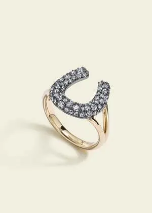 LUCY DELIUS Antique Finish Diamond Horseshoe Ring - Yellow