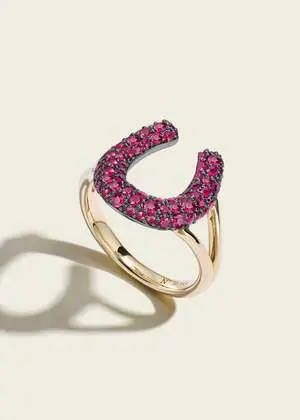 LUCY DELIUS Antique Finish Ruby Horseshoe Ring - Red