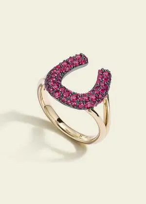 LUCY DELIUS Ruby Horseshoe Ring - Red