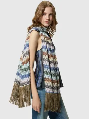 Missoni Viscose Lamé Stole With Fringes And Lace Motif