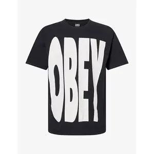 Obey Logo-print Relaxed-fit Cotton T-shirt - Black