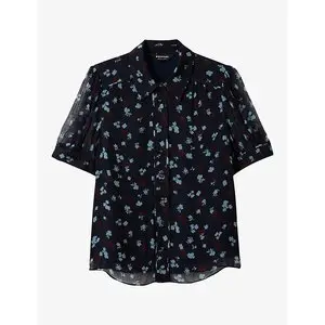 Whistles Floral-print Short-sleeve Woven Blouse - Navy/multi
