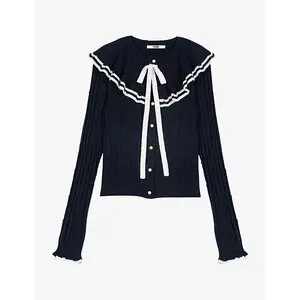Maje Layered-cape Contrast-trim Knitted Cardigan