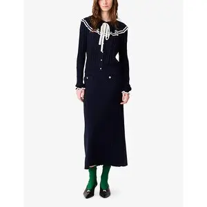 Maje Layered-cape Contrast-trim Knitted Cardigan