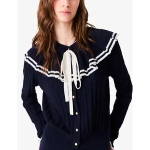 Maje Layered-cape Contrast-trim Knitted Cardigan