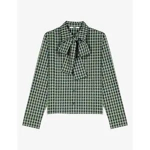 Maje Rhinestone Tie-neck Cotton Shirt