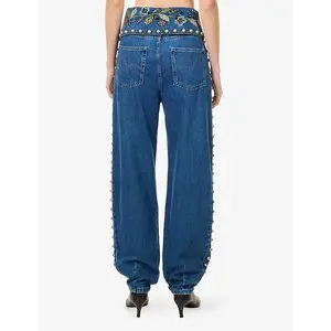 Farm Rio Floral-embroidered Barrel-leg Jeans