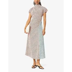 Whistles Cowl-neck Graphic-print Woven Midi Dress