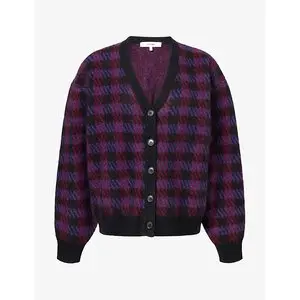 FRAME Houndstooth-check Wool-blend Cardigan - Chestnut Plaid