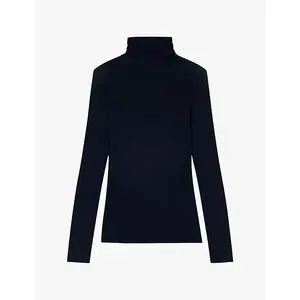 Maje High-neck Slim-fit Wool And Silk Jumper - Navy